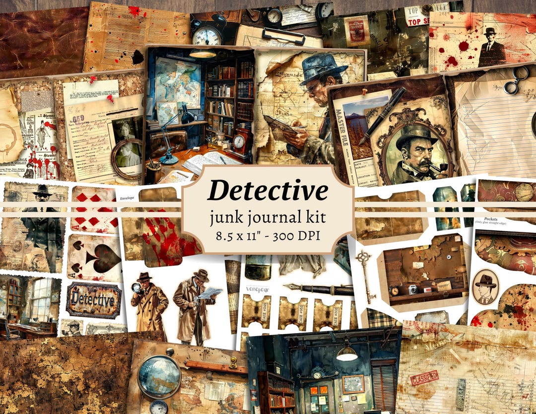 Detective Junk Journal Kit, Digital Scrapbook Paper, Mystery Case File ...