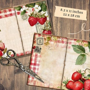 Strawberry Junk Journal Pages, Digital Scrapbook Paper, Gingham ...