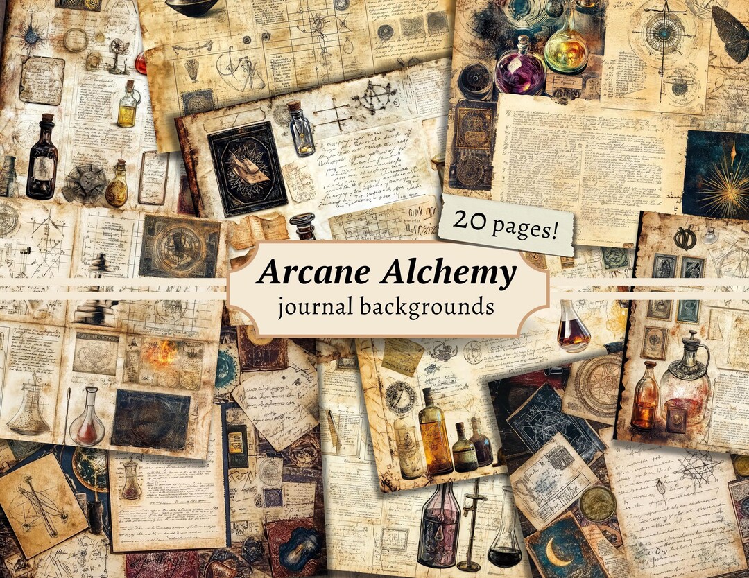 Alchemy Backgrounds, Mystic Junk Journal Pages, Digital Scrapbook Paper ...