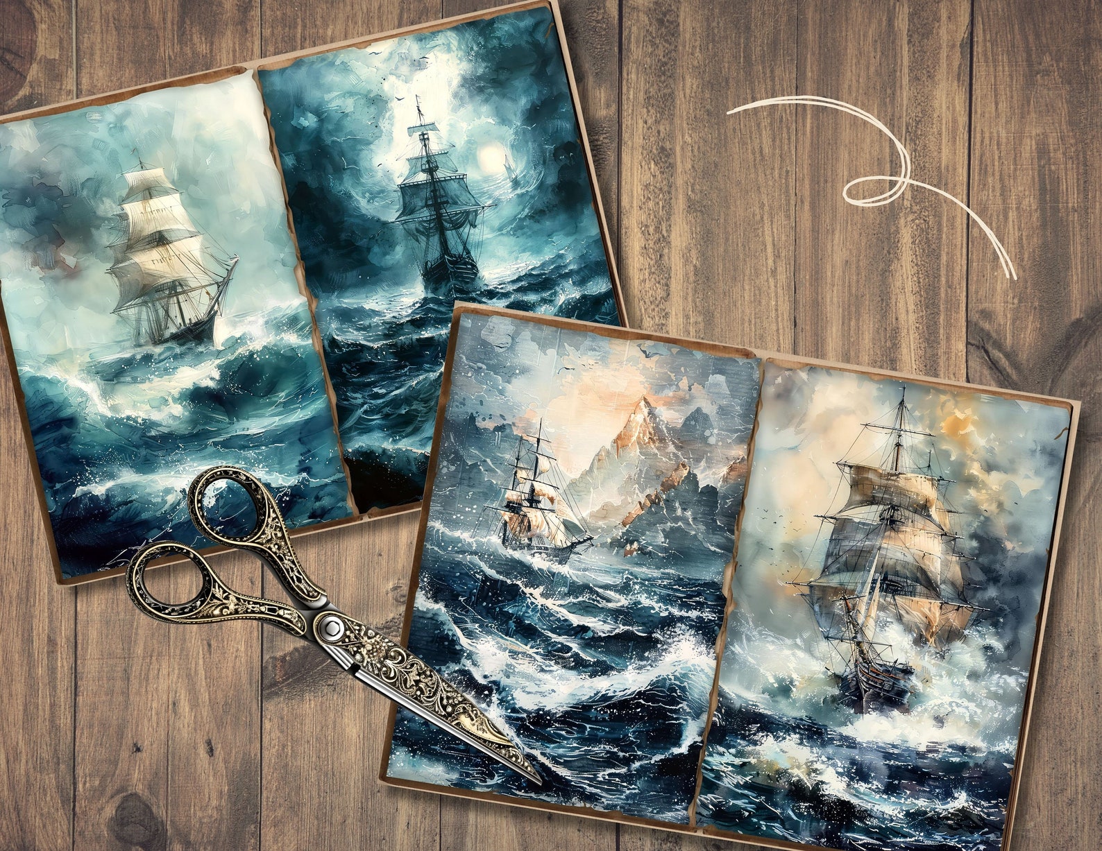 Ships at Sea Junk Journal Pages, Digital Scrapbook Paper Kit, Nautical ...