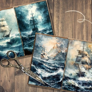 Ships at Sea Junk Journal Pages, Digital Scrapbook Paper Kit, Nautical ...