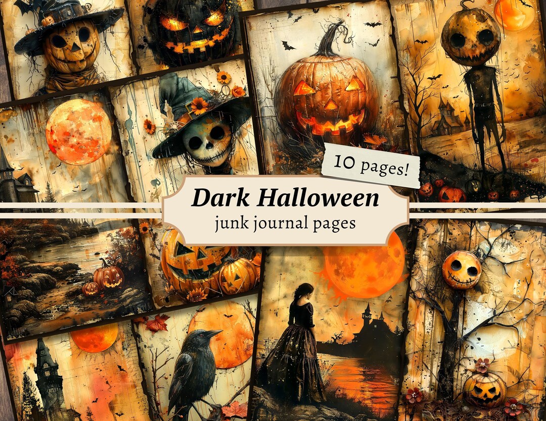 Halloween Junk Journal Pages, Digital Scrapbook Paper Kit, Dark Spooky ...