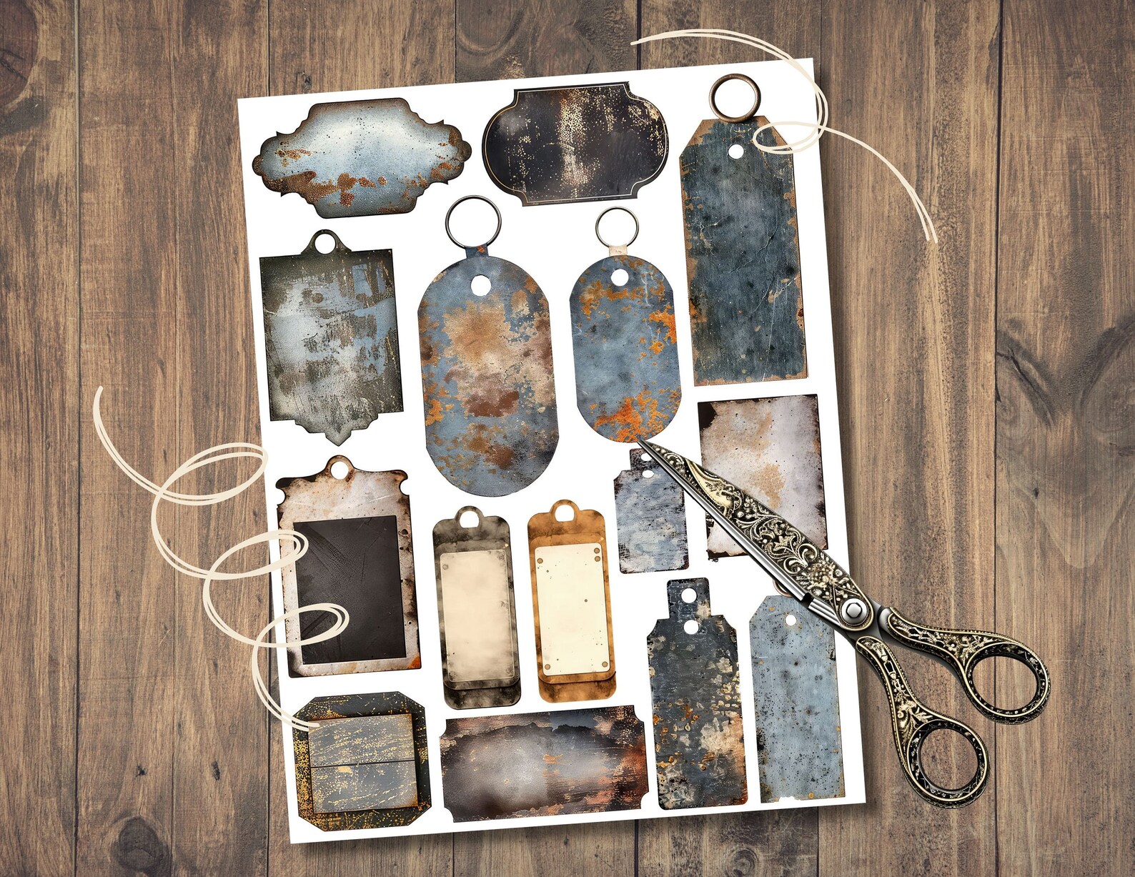 Rusty Grunge Tags & Labels, Printable Junk Journal Embellishments ...