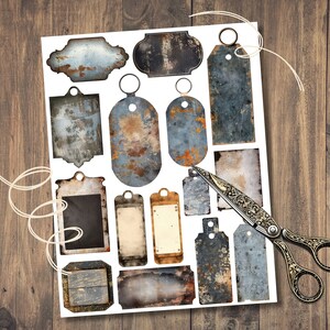 Rusty Grunge Tags & Labels, Printable Junk Journal Embellishments ...