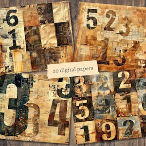 Grunge Number Backgrounds, Textured Junk Journal Pages, Digital ...