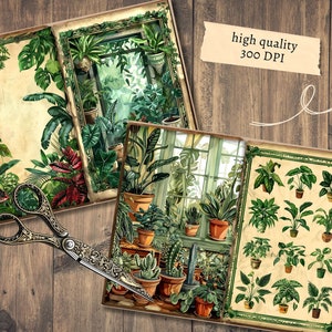Houseplants Junk Journal Pages, Digital Scrapbook Paper Kit, Botanical ...
