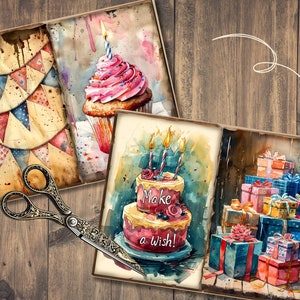 Birthday Junk Journal Pages, Digital Scrapbook Paper Kit, Birthday ...