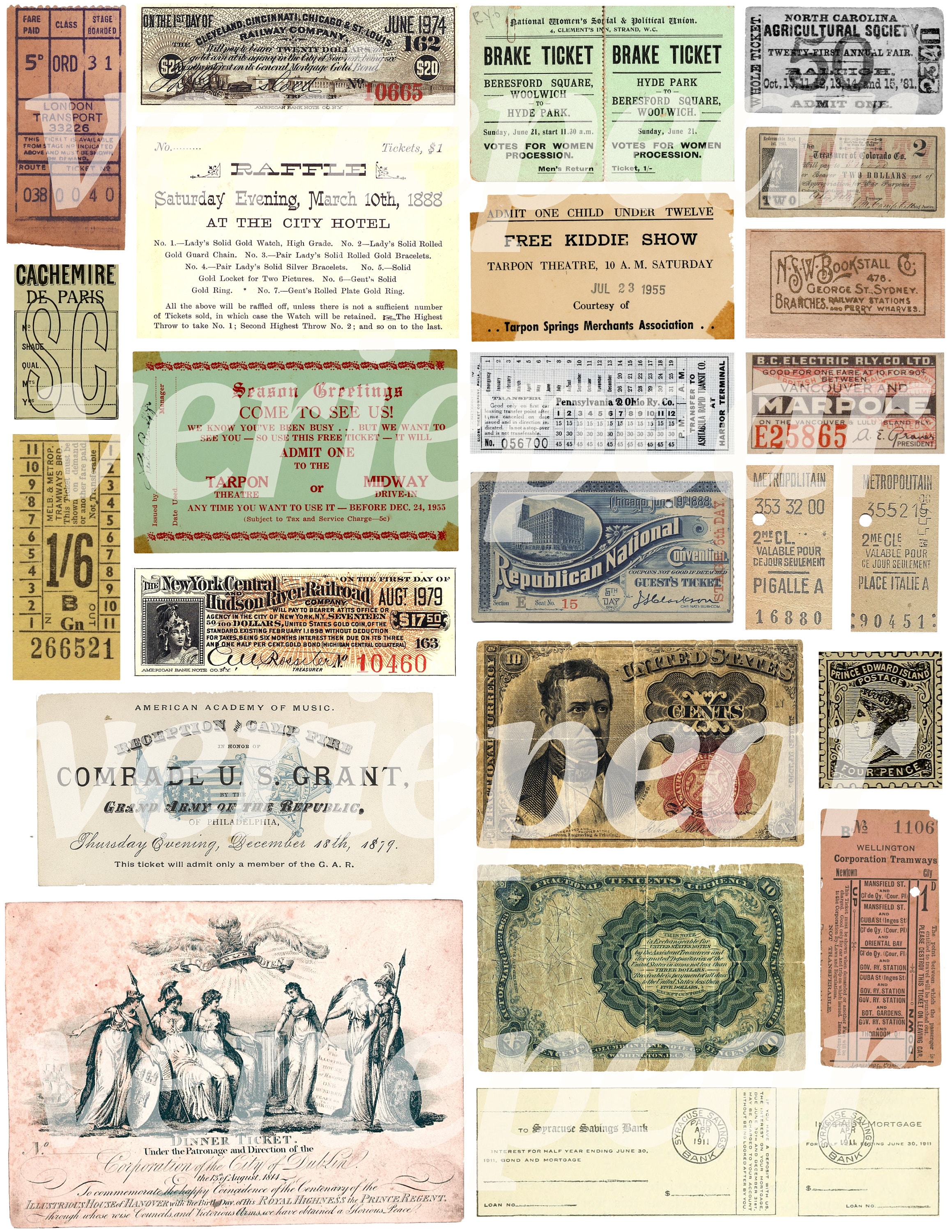Vintage Ticket Ephemera | 100+ Pc | Old Documents, Printable Stamps ...