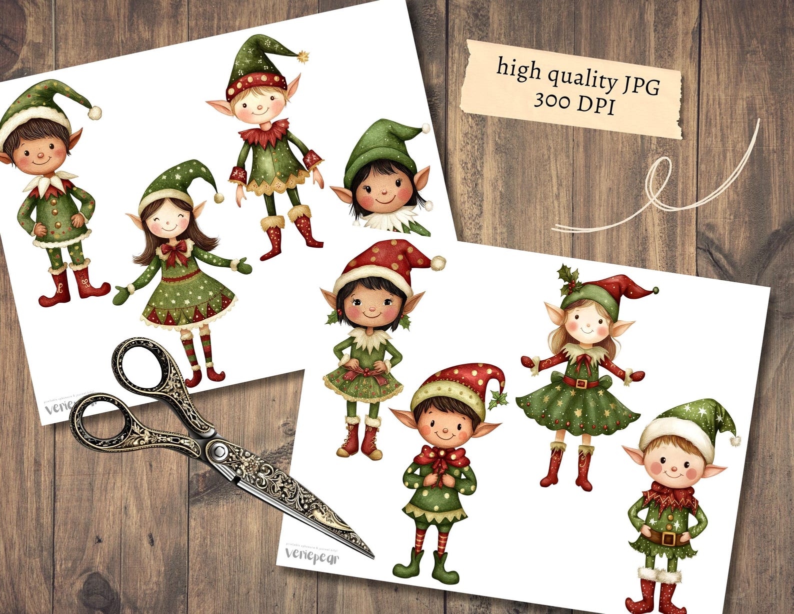 Christmas Elves Paper Dolls, Santa Elf Fussy Cut, Digital Ephemera ...
