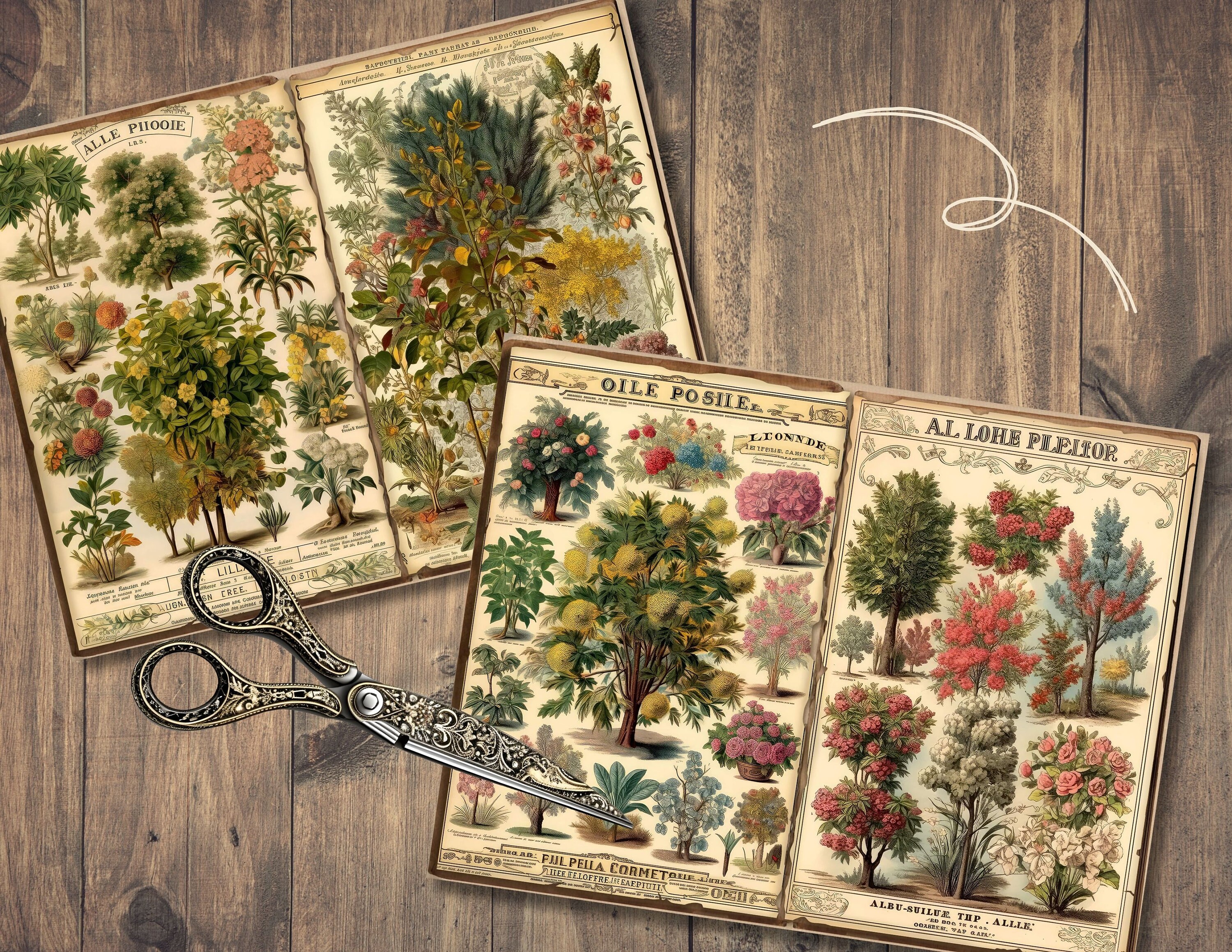 Trees & Bushes Junk Journal Pages, Digital Scrapbook Paper Kit ...