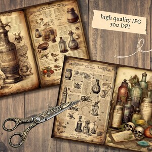 Mystic Potion Junk Journal Pages, Digital Scrapbook Paper Kit, Vintage ...