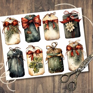 Classic Christmas Tags & Labels, Printable Junk Journal Embellishments ...