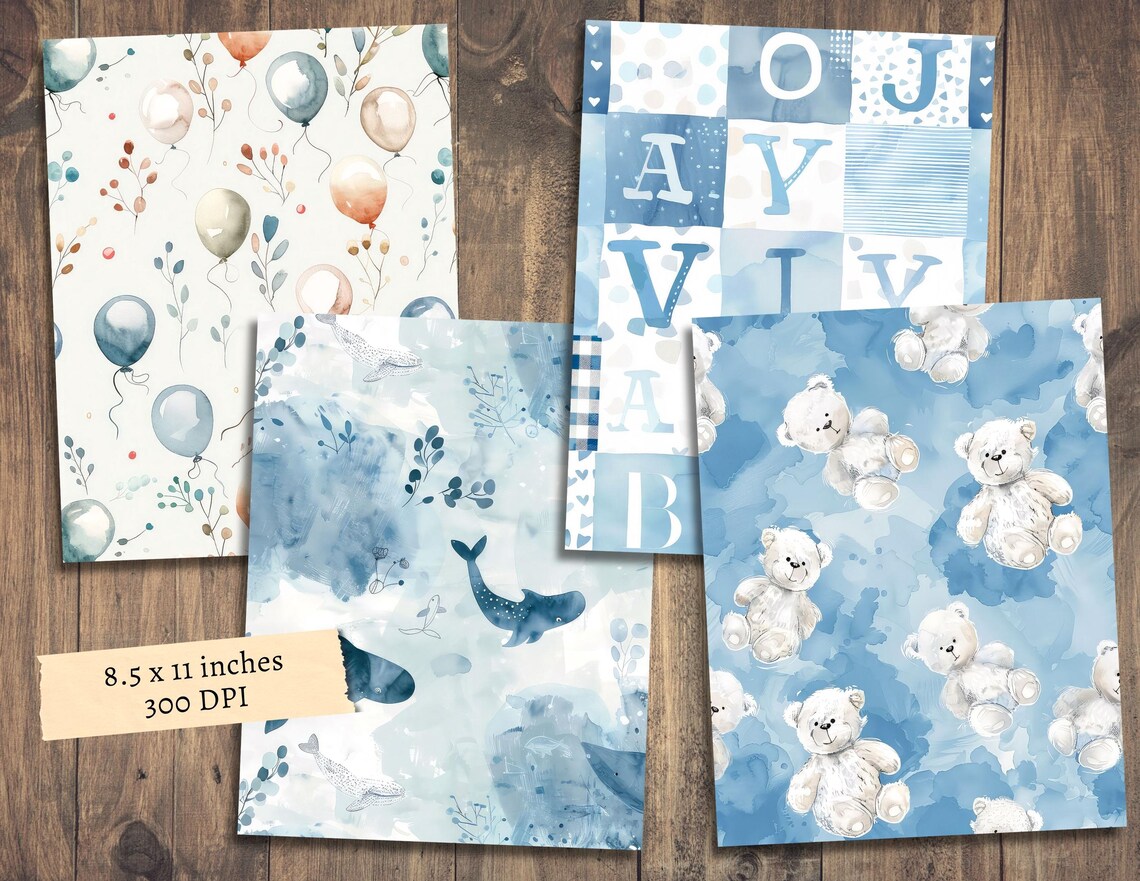 Baby Boy Digital Papers, Pastel Blue Scrapbook Kit, Boho Nursery ...