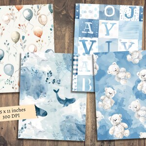 Baby Boy Digital Papers, Pastel Blue Scrapbook Kit, Boho Nursery ...
