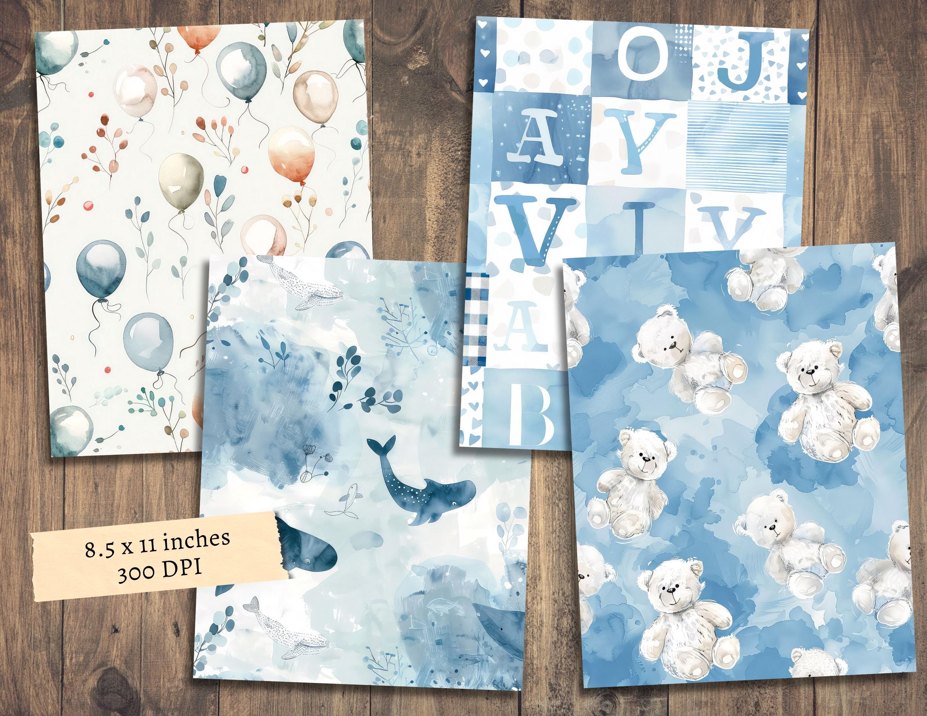 Baby Boy Digital Papers, Pastel Blue Scrapbook Kit, Boho Nursery ...