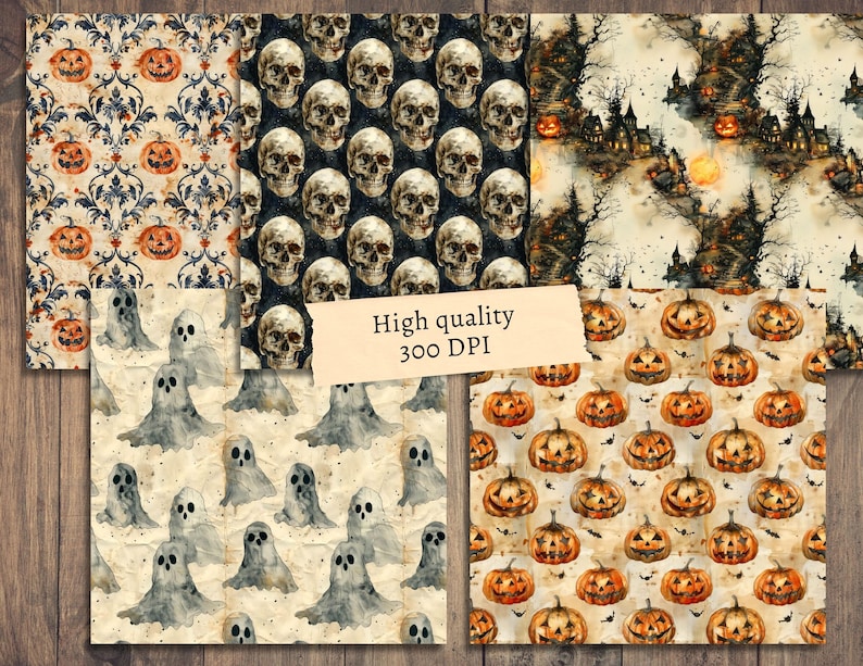 Vintage Halloween Digital Papers, Scrapbook Backgrounds, Spooky ...