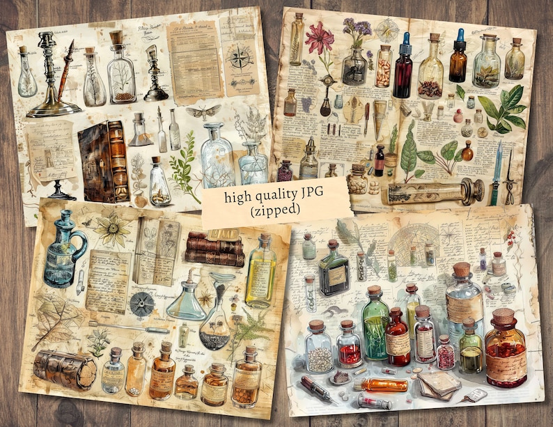 Apothecary Backgrounds, Mystic Potion Junk Journal Pages, Digital ...