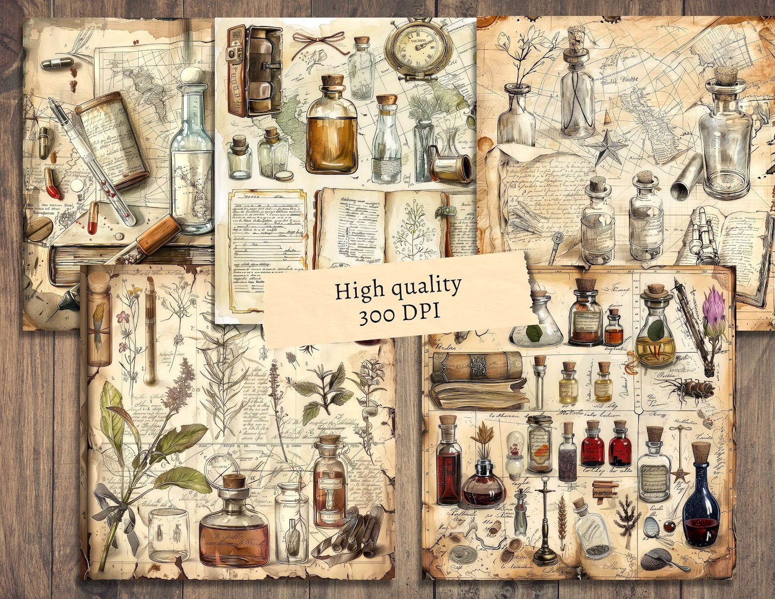 Apothecary Digital Papers, Mystic Potion Junk Journal Pages, Scrapbook ...
