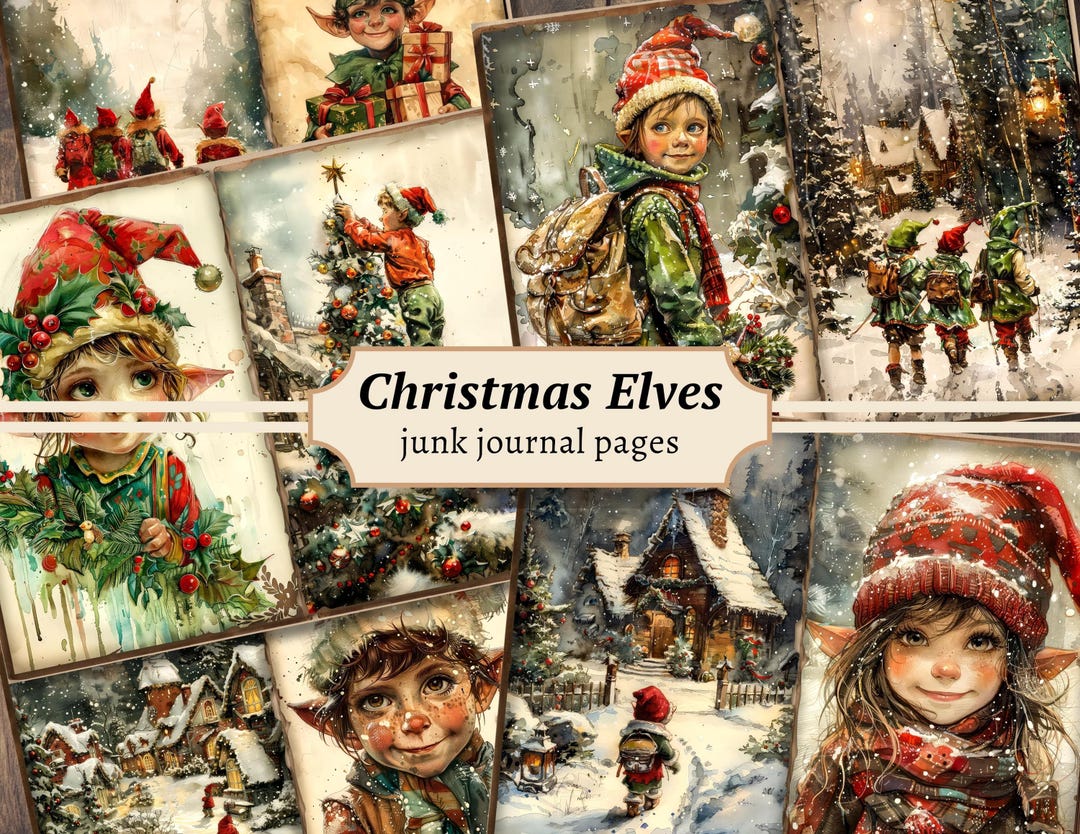 Christmas Elves Junk Journal Pages, Digital Scrapbook Paper Kit ...