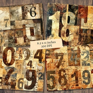 Grunge Number Backgrounds, Textured Junk Journal Pages, Digital ...