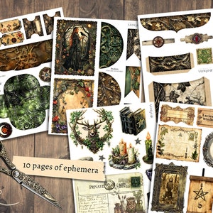 Sacred Pagan Junk Journal Kit, Digital Scrapbook Paper, Green Witch ...