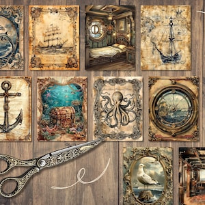 Nautical Junk Journal Pages, Digital Scrapbook Paper Kit, Ocean ...