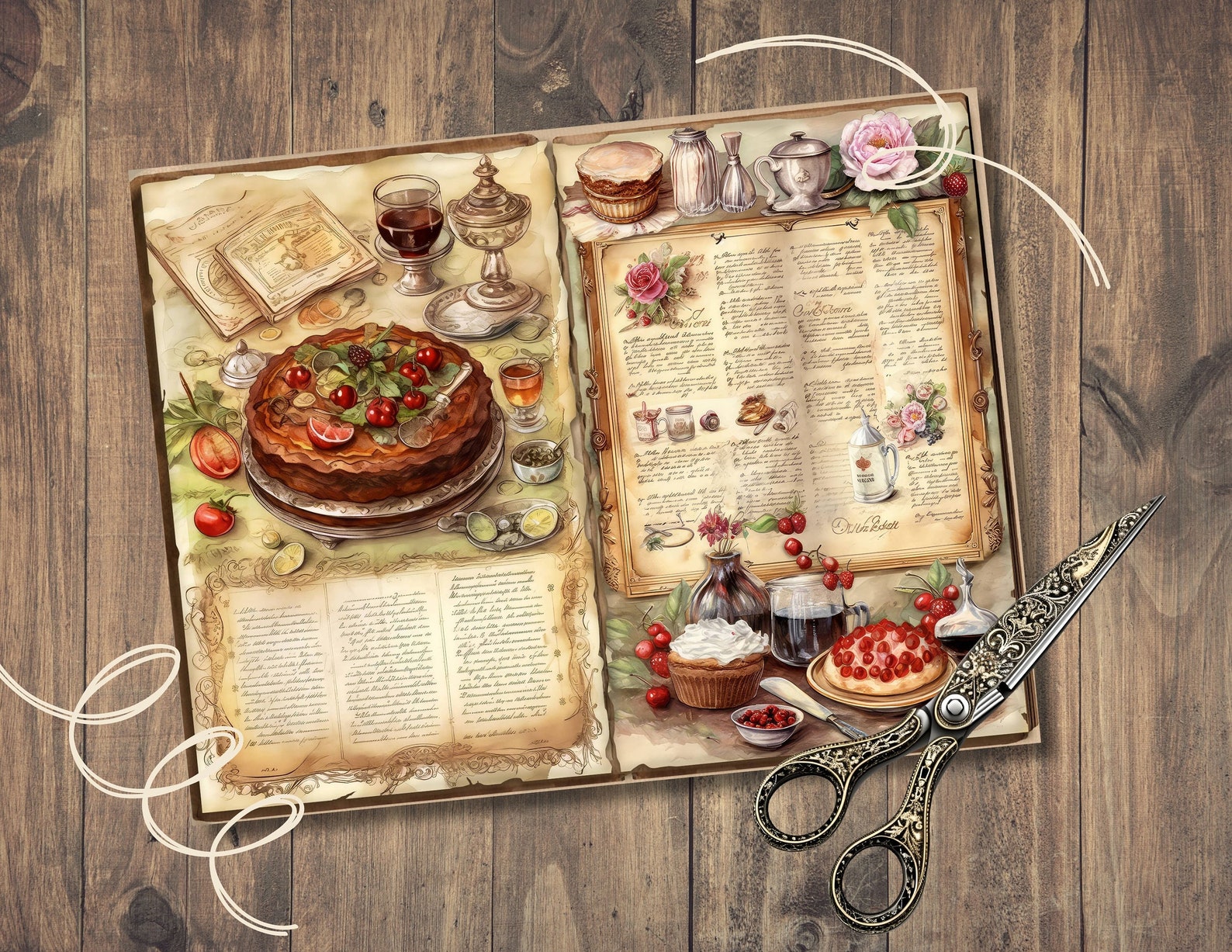 Vintage Cookbook Junk Journal Pages, Digital Scrapbook Paper Kit ...