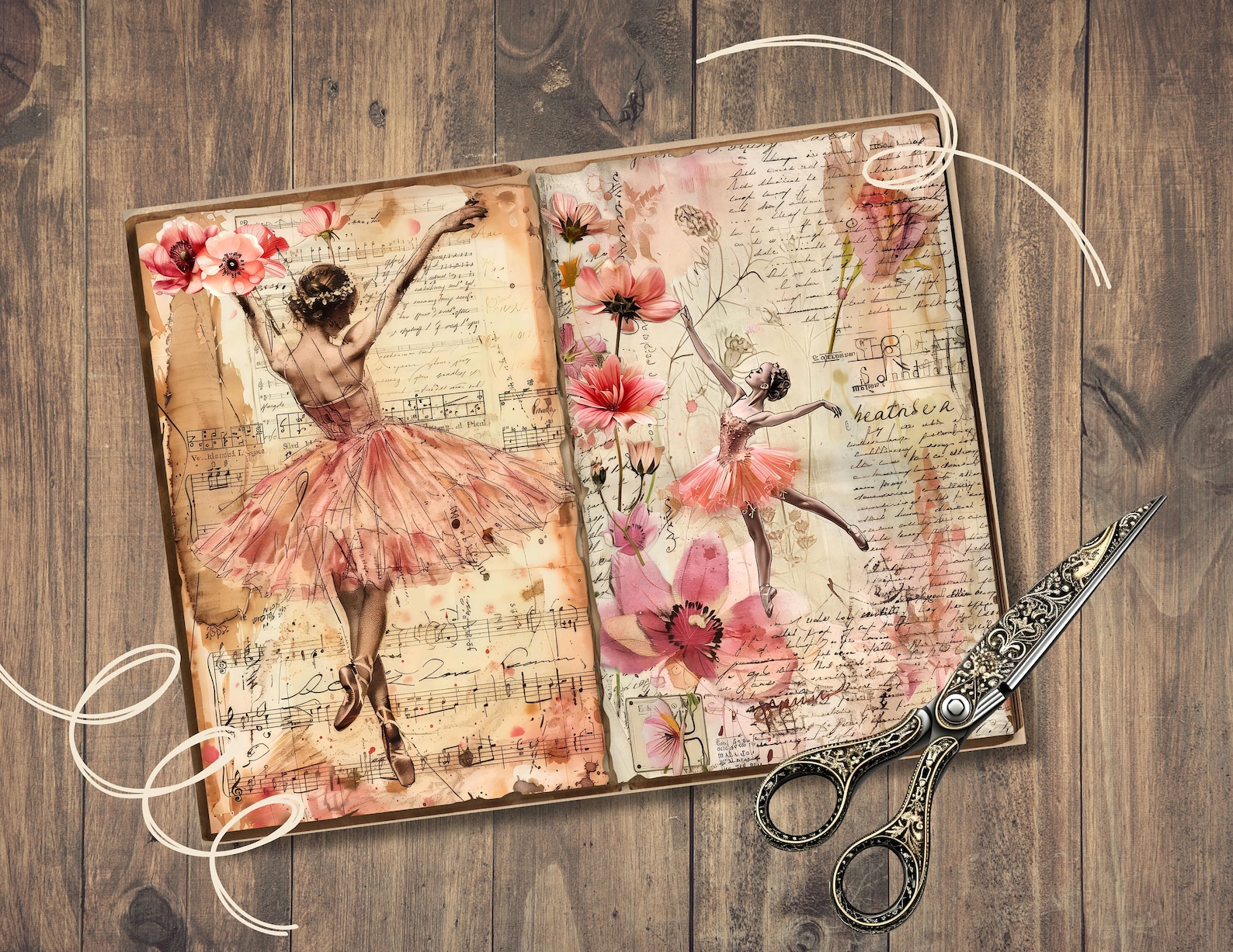 Ballerina Junk Journal Pages, Digital Scrapbook Paper Kit, Ballet ...