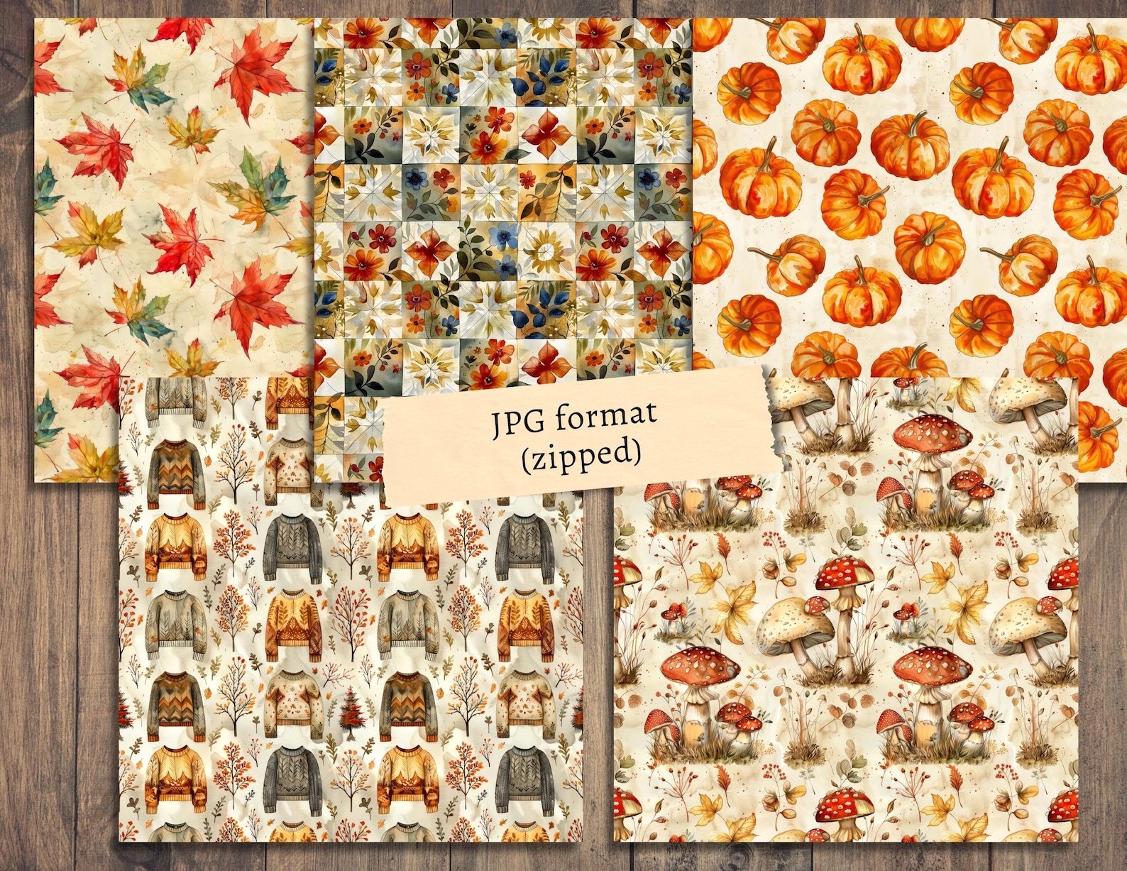 Autumn Digital Papers, Scrapbook Backgrounds, Fall Pumpkin Printable ...