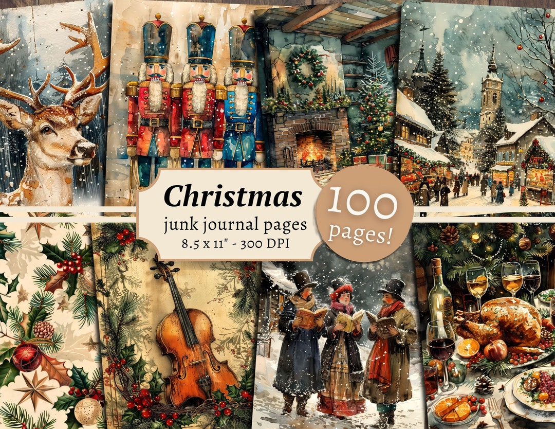Christmas Junk Journal Pages, Digital Scrapbook Paper Kit, Holiday ...