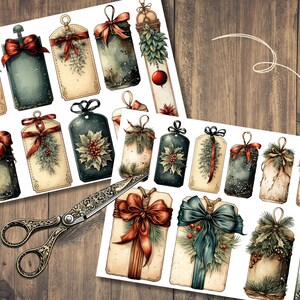Classic Christmas Tags & Labels, Printable Junk Journal Embellishments ...