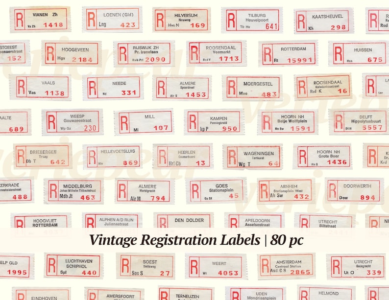Vintage Registration Labels | 80x | Printable Postal Labels | Used ...