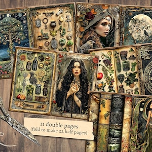 Sacred Pagan Junk Journal Kit, Digital Scrapbook Paper, Green Witch ...