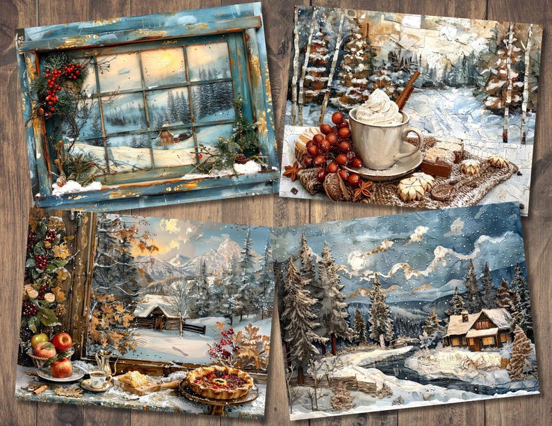 Cozy Winter Backgrounds, Junk Journal Pages, Digital Scrapbook Paper ...