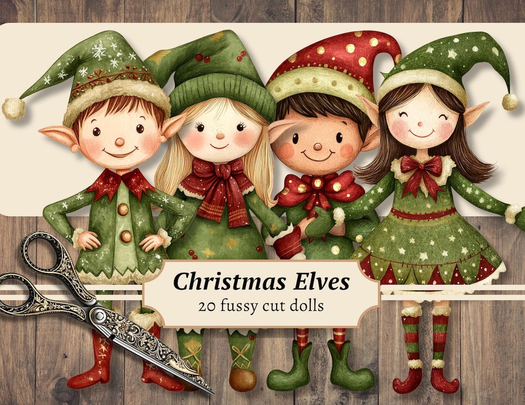 Christmas Elves Paper Dolls, Santa Elf Fussy Cut, Digital Ephemera ...
