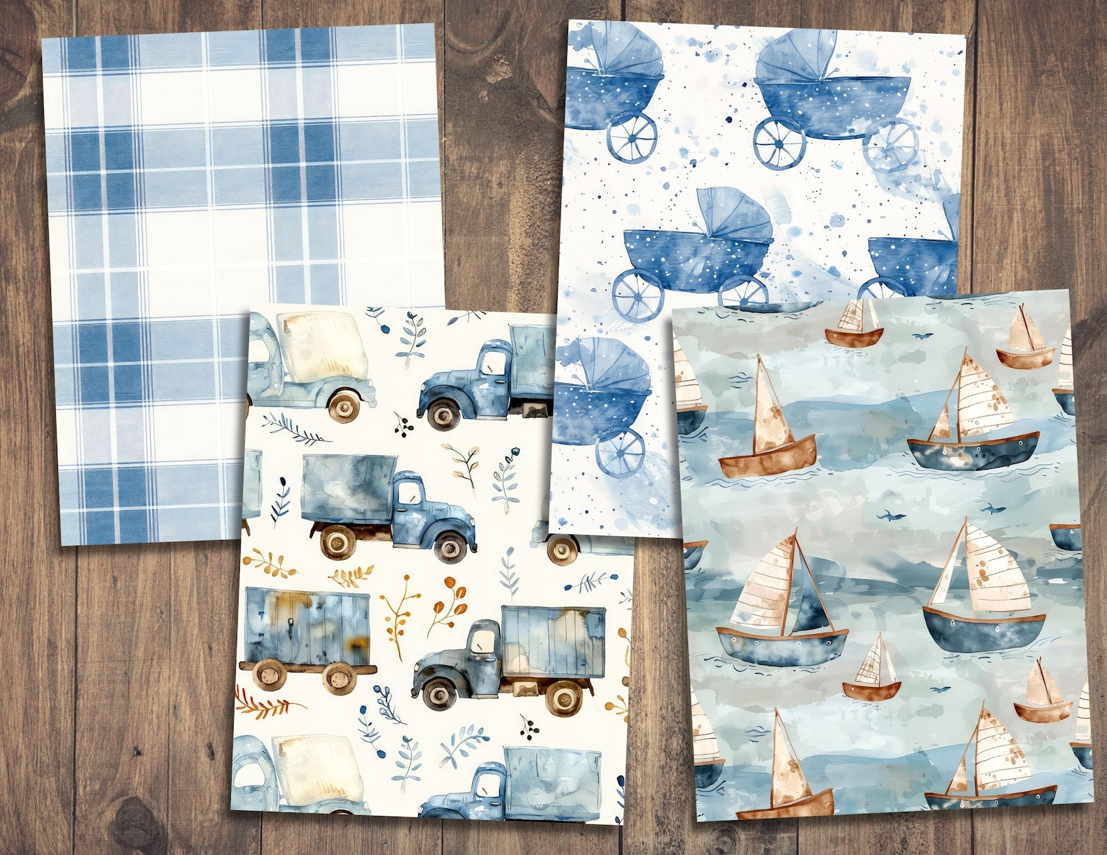 Baby Boy Digital Papers, Pastel Blue Scrapbook Kit, Boho Nursery ...