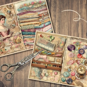 Vintage Sewing Junk Journal Pages, Digital Scrapbook Paper Kit ...