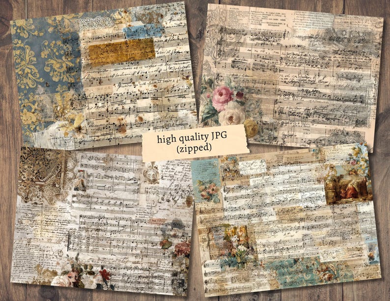 Sheet Music Collage Printable Paper Pack, Old Junk Journal Page ...