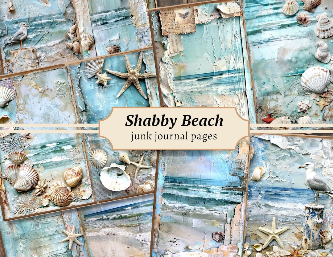 Shabby Beach Junk Journal Pages, Digital Scrapbook Paper Kit, Coastal ...