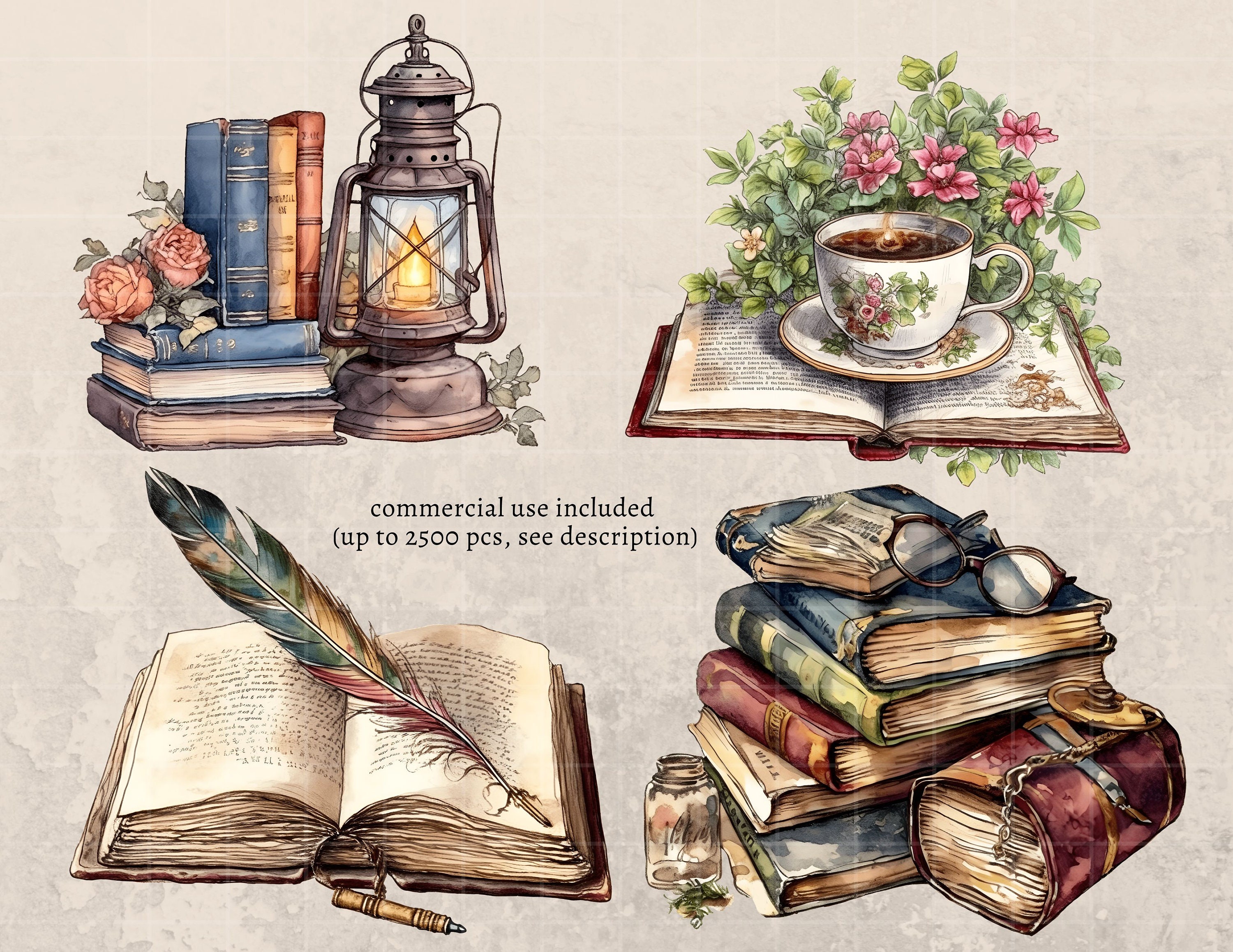 Watercolor Books Clipart Vintage Books Clip Art Antique Book - Etsy