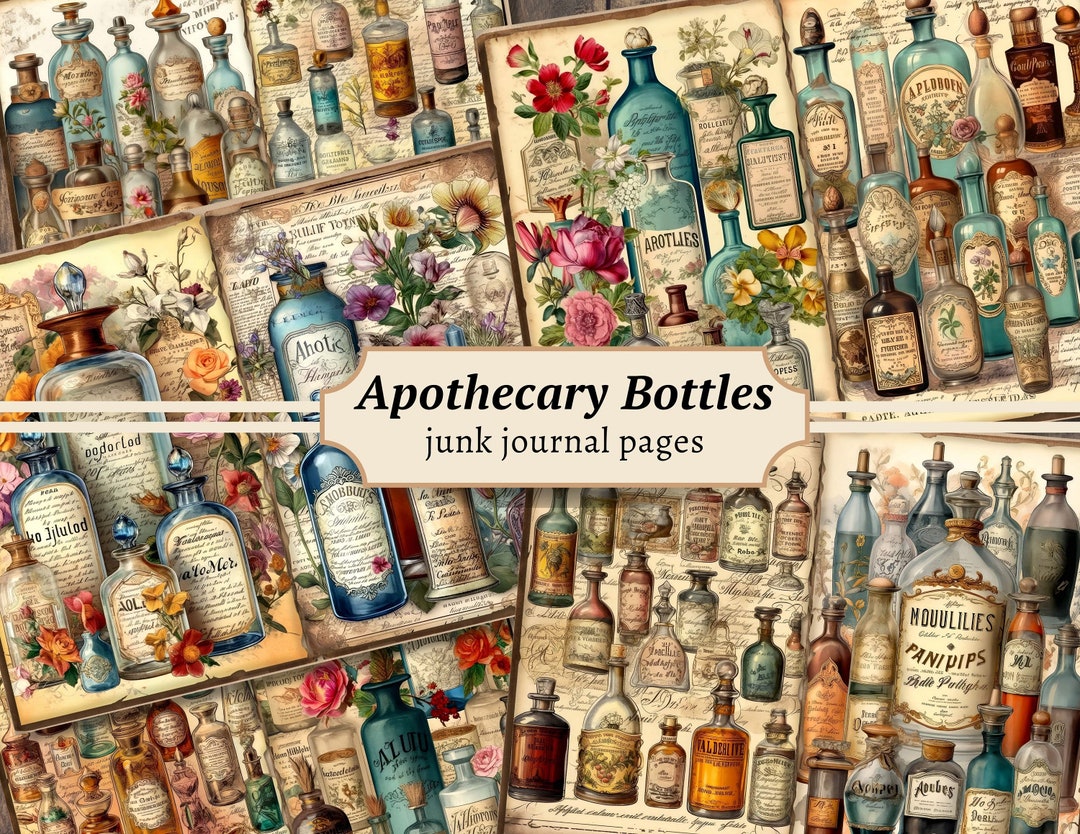 Apothecary Bottles Junk Journal Pages, Digital Scrapbook Paper Kit ...