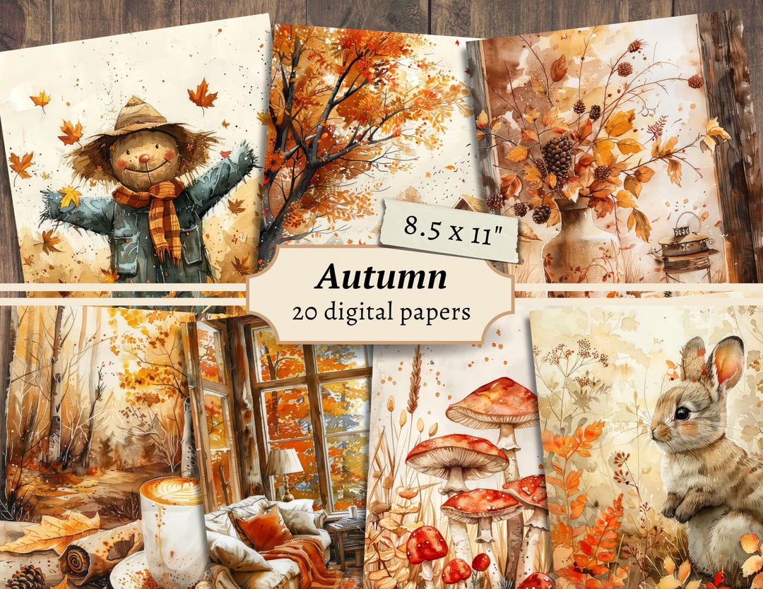 Autumn Digital Papers, Cozy Autumn Scrapbook Kit, Fall Printable, Junk ...