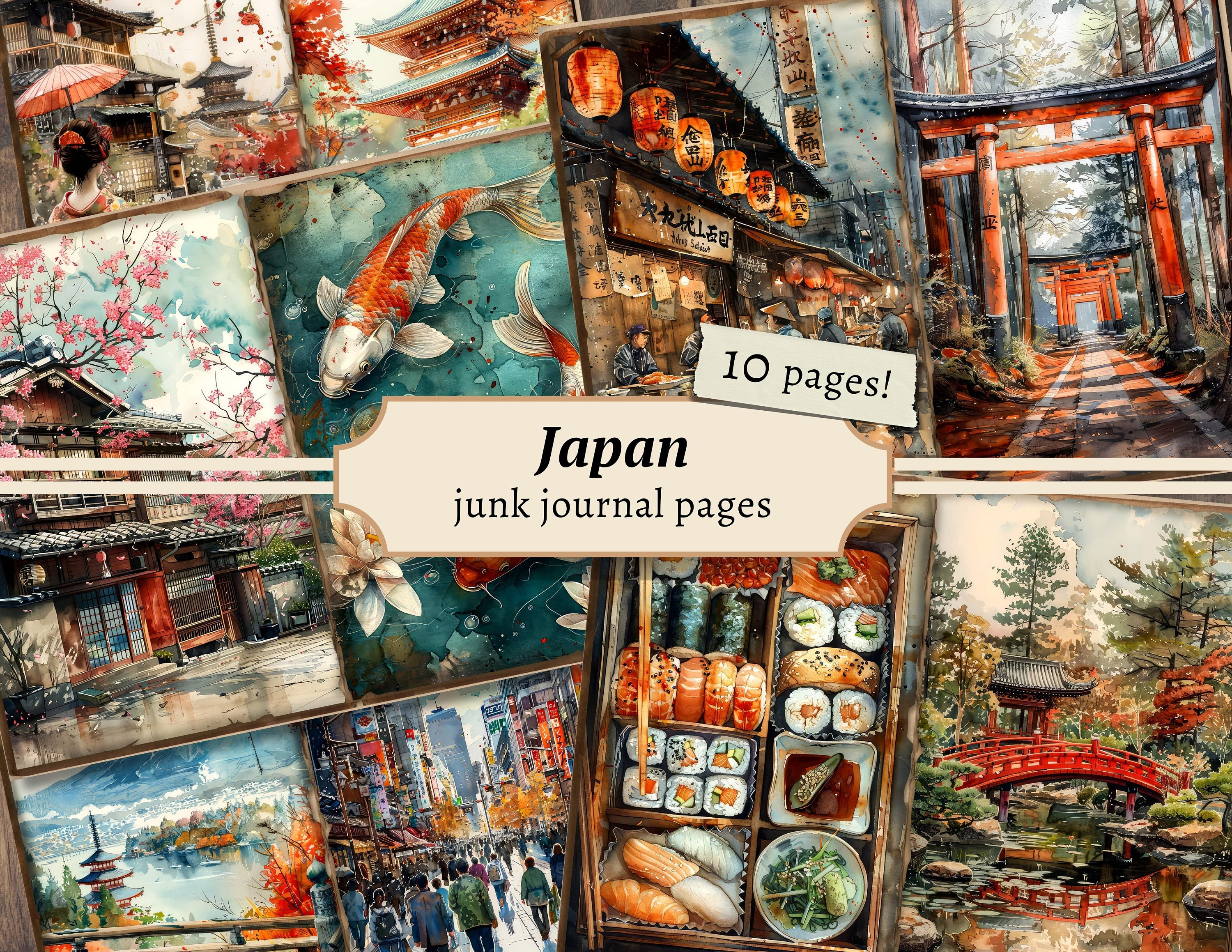 Japan Junk Journal Pages, Digital Scrapbook Paper, Tokyo Printable ...