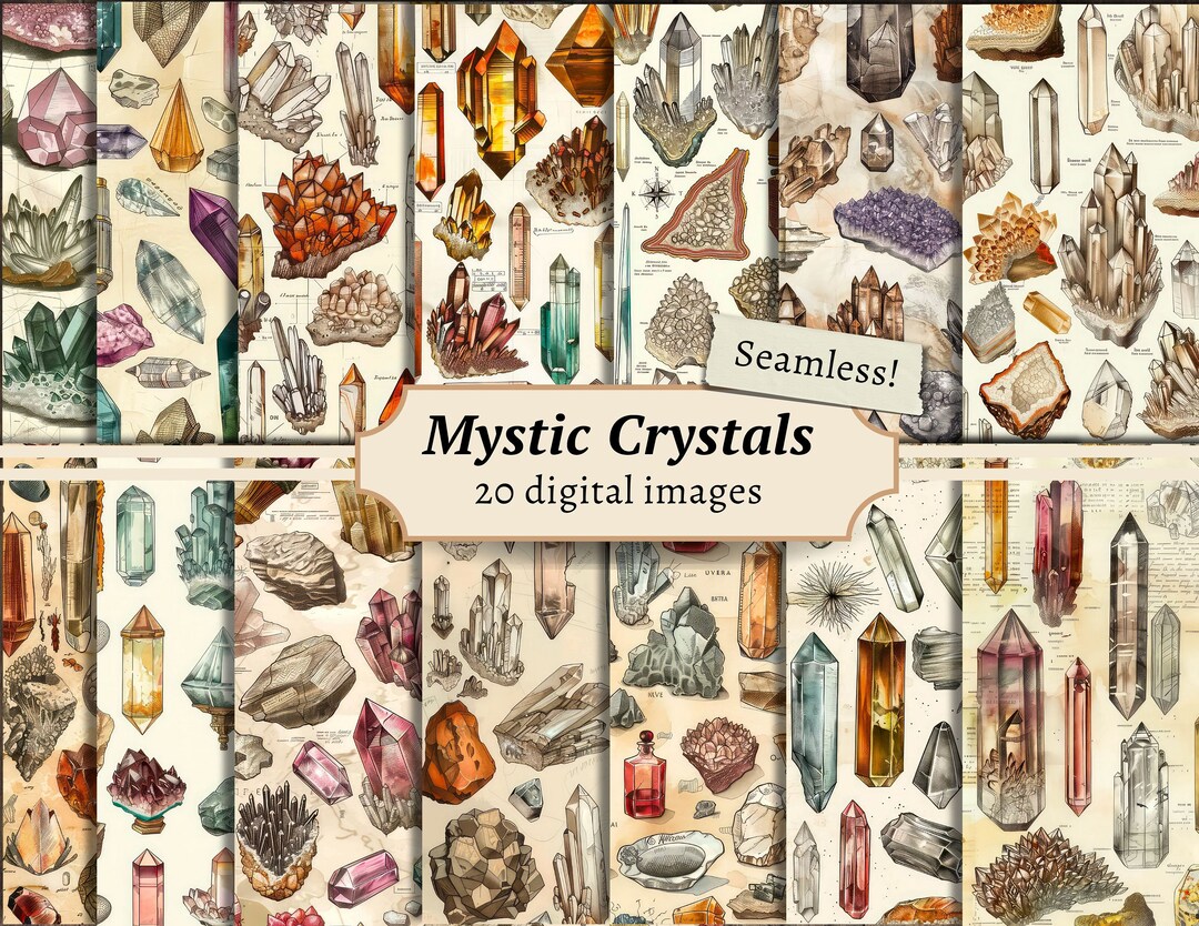Mystic Crystals Seamless Digital Papers, Scrapbook Background Kit, Gems ...