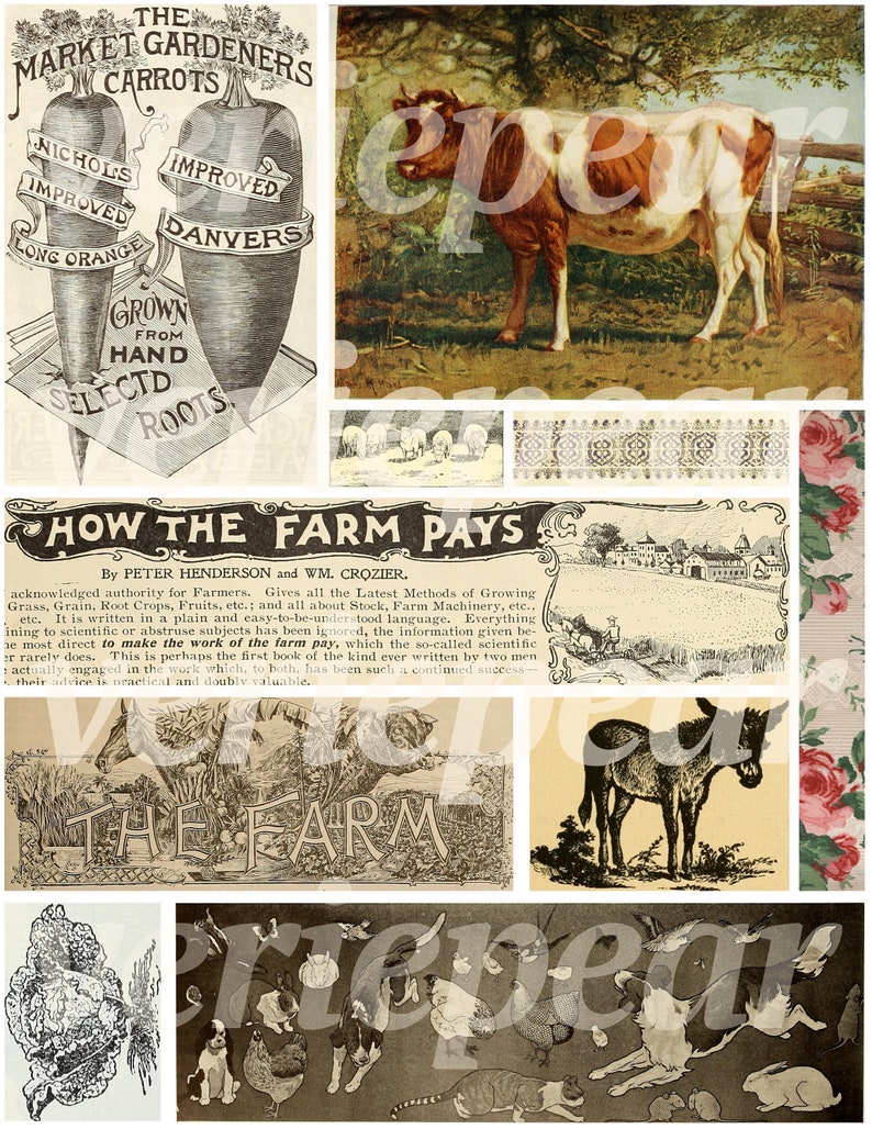 Vintage Farm Ephemera | 40+ Pc | Digital Collage Sheet, Printable ...