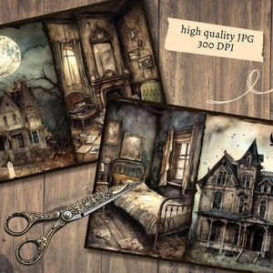 Haunted House Junk Journal Pages, Digital Scrapbook Paper Kit, Creepy ...