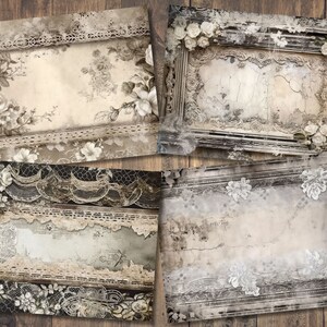 Vintage Lace Backgrounds, Digital Junk Journal Pages, Printable Grunge ...
