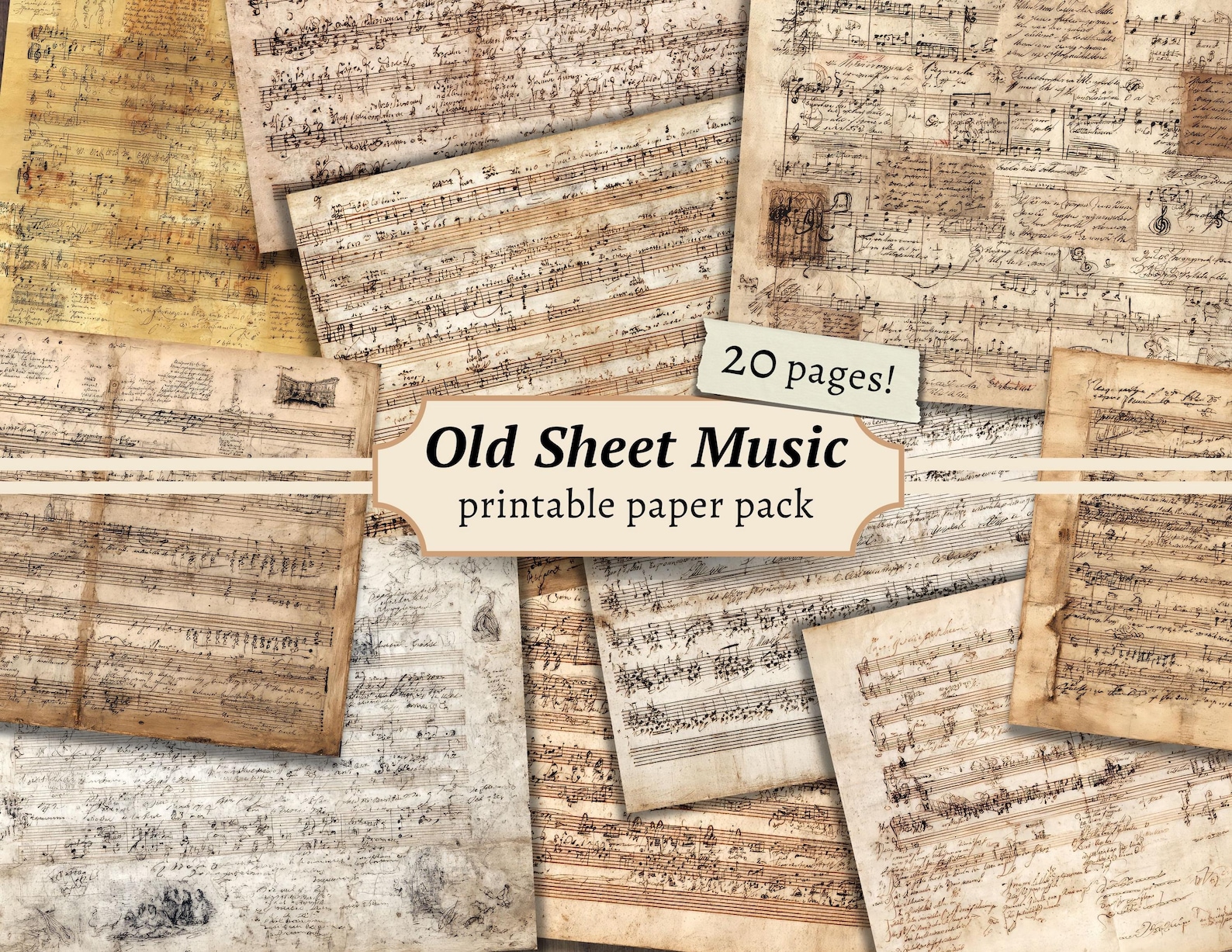 Old Sheet Music Printable Paper Pack, Junk Journal Kit, Digital ...