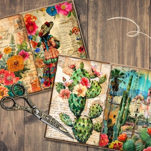Mexican Fiesta Junk Journal Pages, Digital Scrapbook Paper, Mexico ...