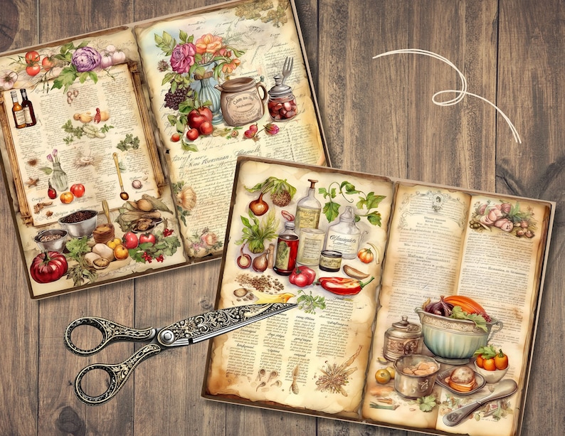 Vintage Cookbook Junk Journal Pages, Digital Scrapbook Paper Kit ...